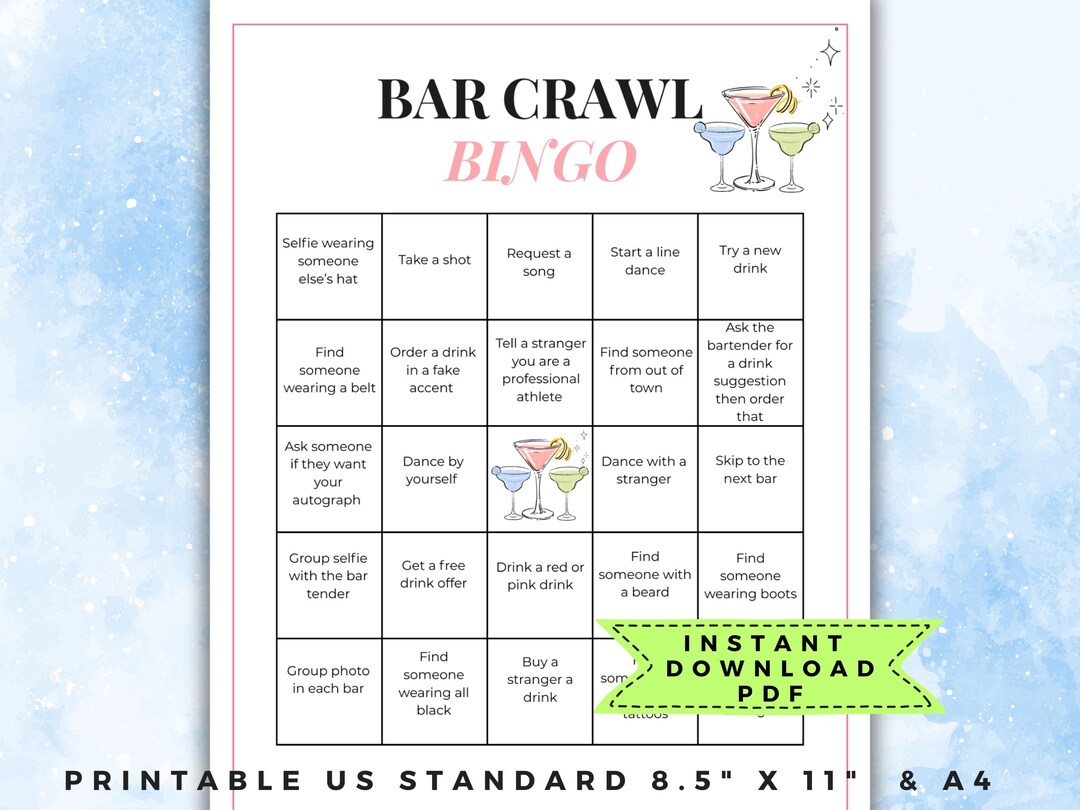 Bar Crawl Bingo, Bar Crawl Scavenger Hunt, Bar Scavenger Hunt Adults ...