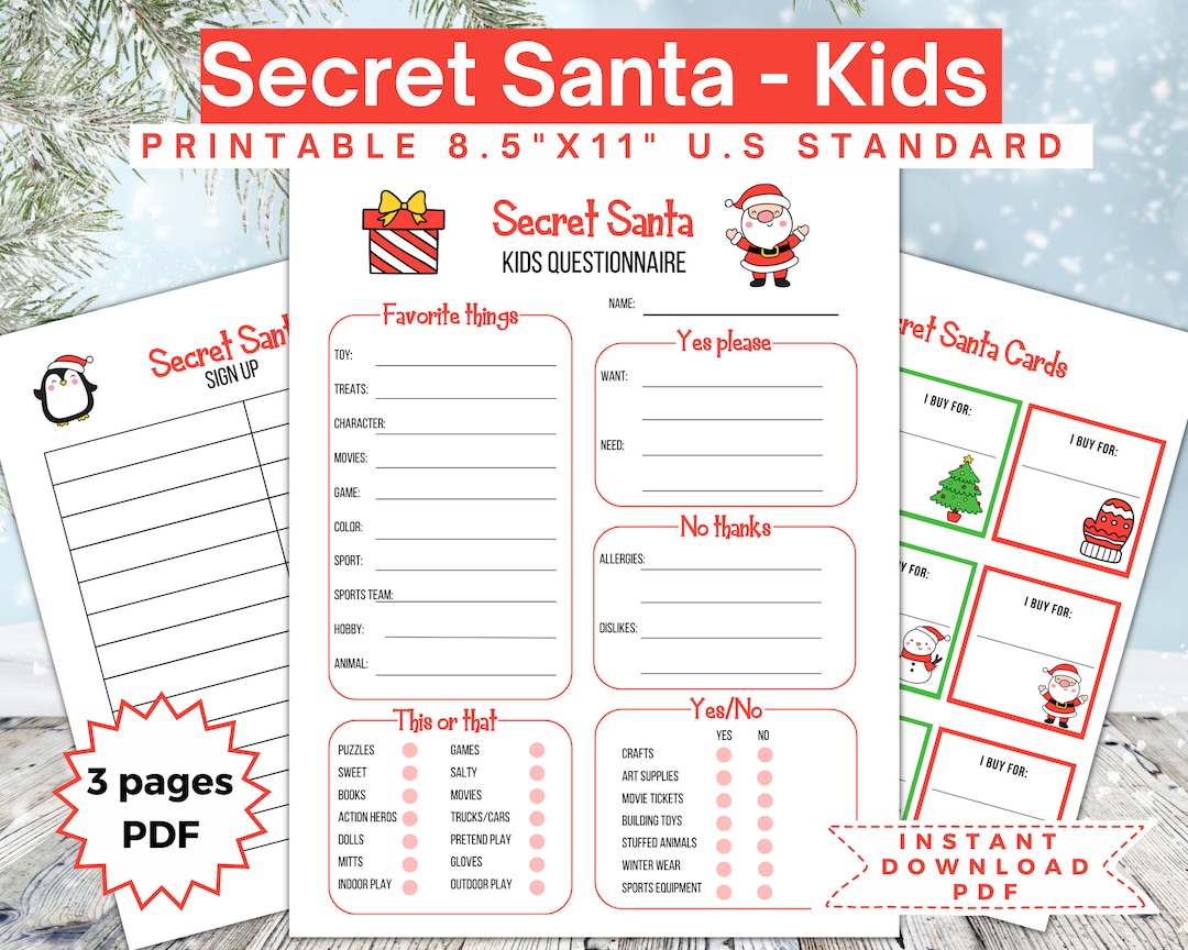 Secret Santa for Kids, Secret Santa Survey, Secret Santa Forms, Secret ...