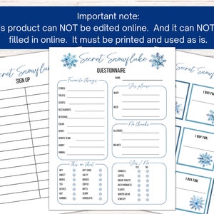 Secret Snowflake Questionnaire, Secret Snowflake, Holiday Gift Exchange ...