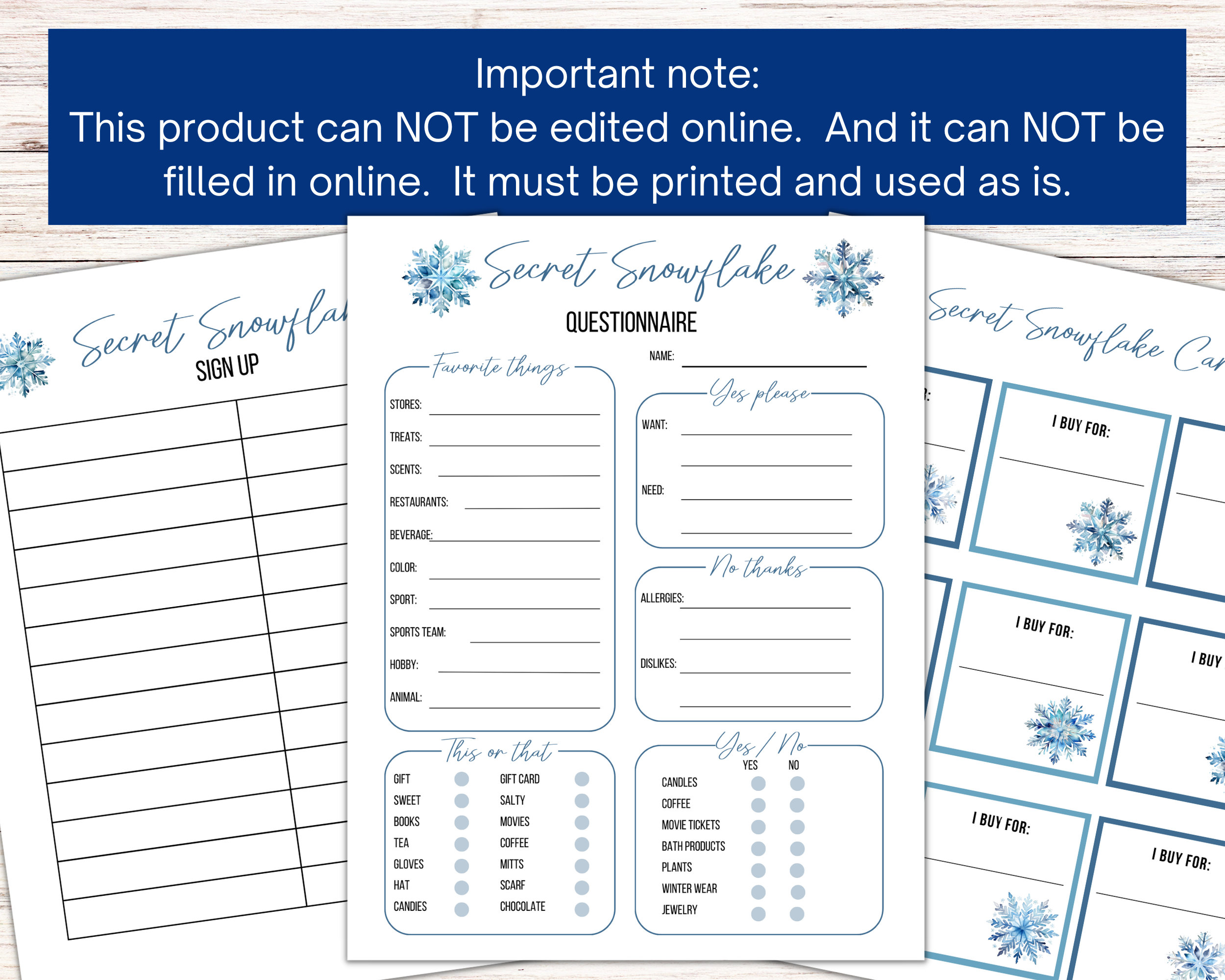 Secret Snowflake Questionnaire, Secret Snowflake, Holiday Gift Exchange ...