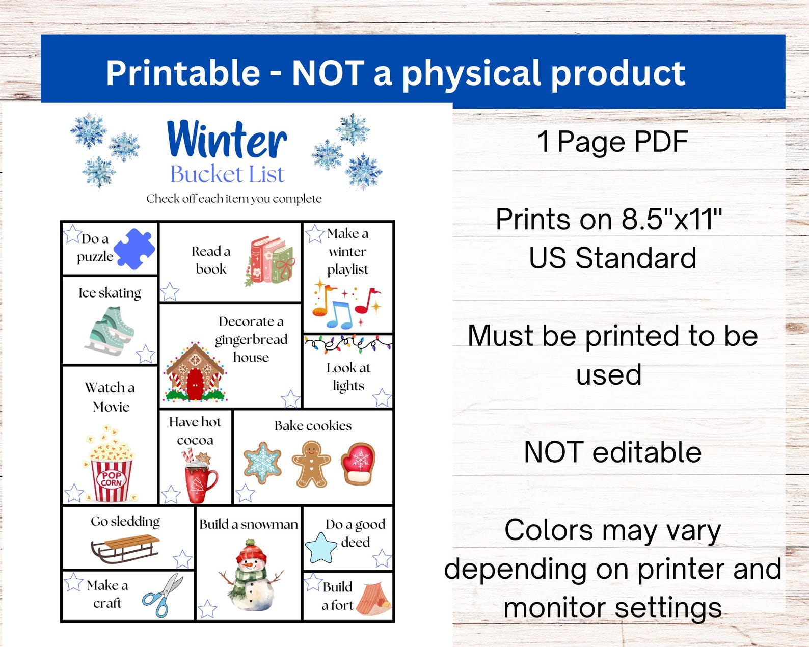 Printable Winter Bucket List, Winter Activity Checklist, Christmas ...