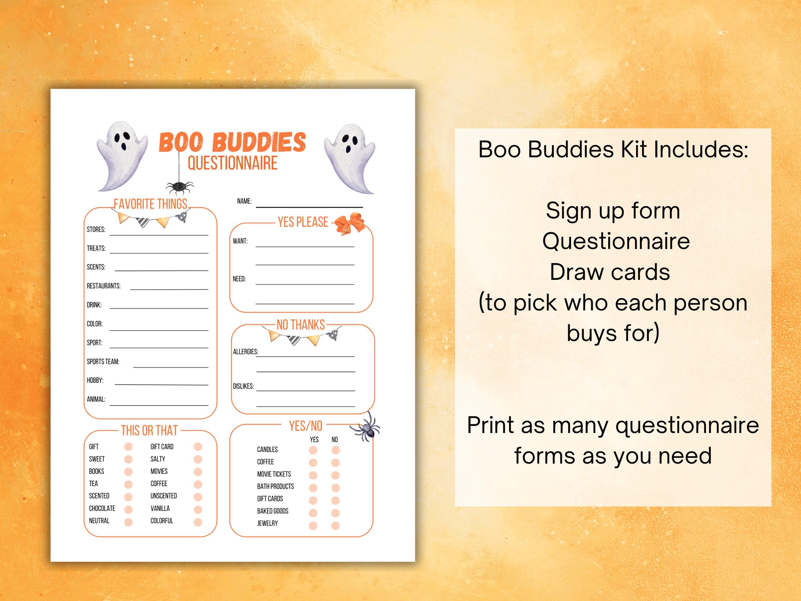 Boo Buddies Questionnaire, Boo Basket Questionnaire, Boo Buddy ...