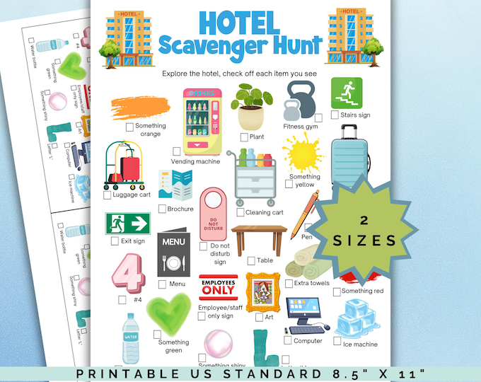 Hotel Scavenger Hunt Printable Game for Kids | Travel Treasure Hunt ...