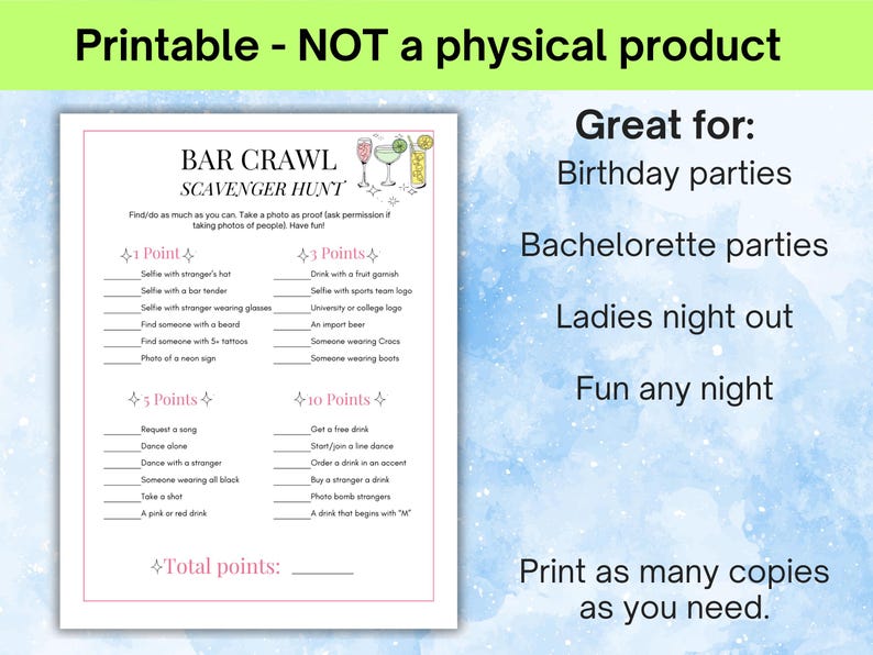 Bar Crawl Scavenger Hunt, Bar Scavenger Hunt Adults, Bar Crawl Games ...