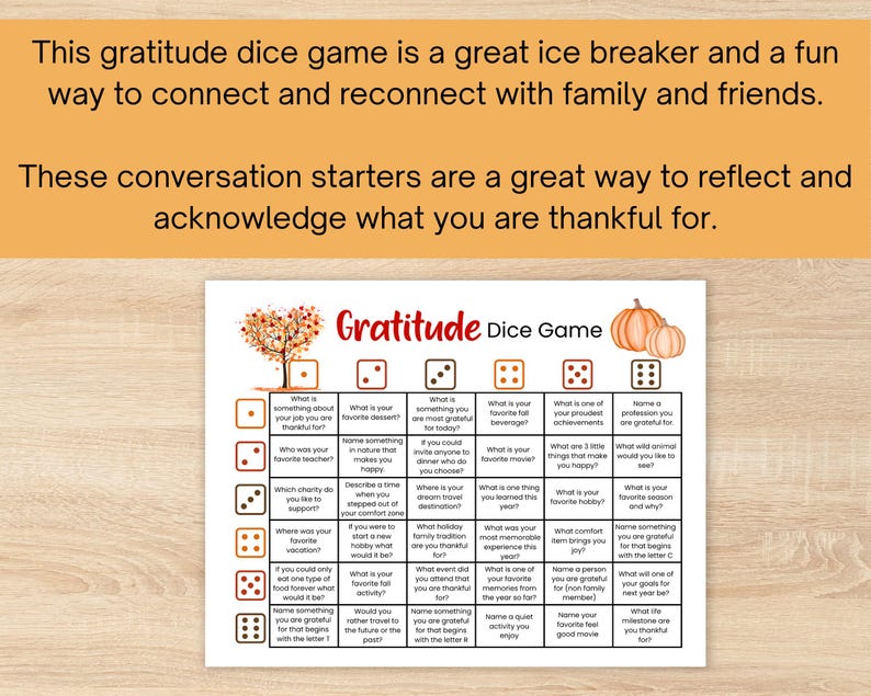 Gratitude Dice Game, Thanksgiving Conversation Starters, Gratitude Game ...