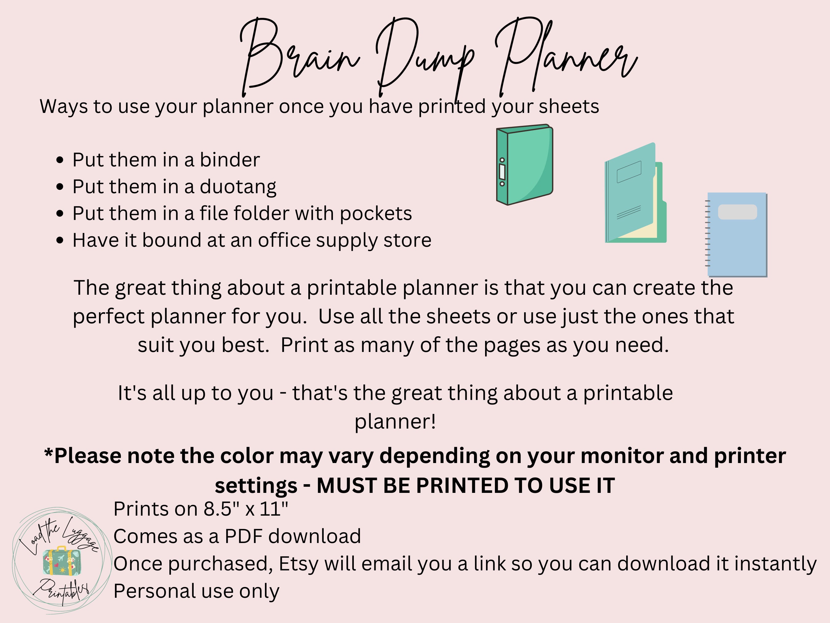 Brain Dump Printable, Brain Dump Planner, Idea Journal, Thought Planner ...