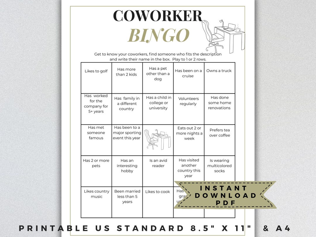 Coworker Bingo, Office Bingo, Employee Bingo, Workplace Bingo, Find a ...