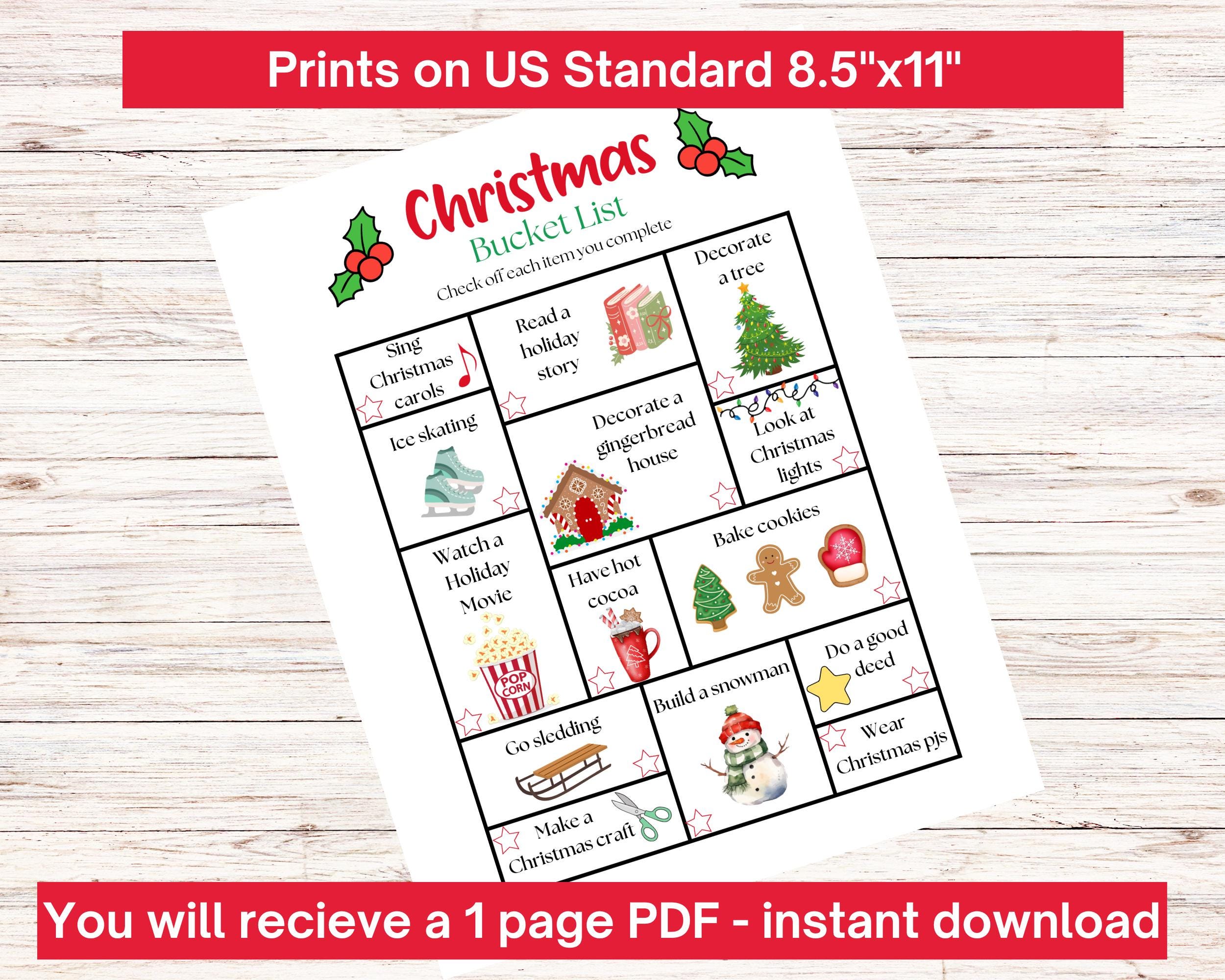 Printable Christmas Bucket List, Christmas Activity Checklist, Holiday ...