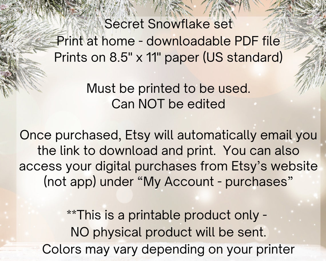 Secret Snowflake Questionnaire, Secret Snowflake, Holiday Gift Exchange ...