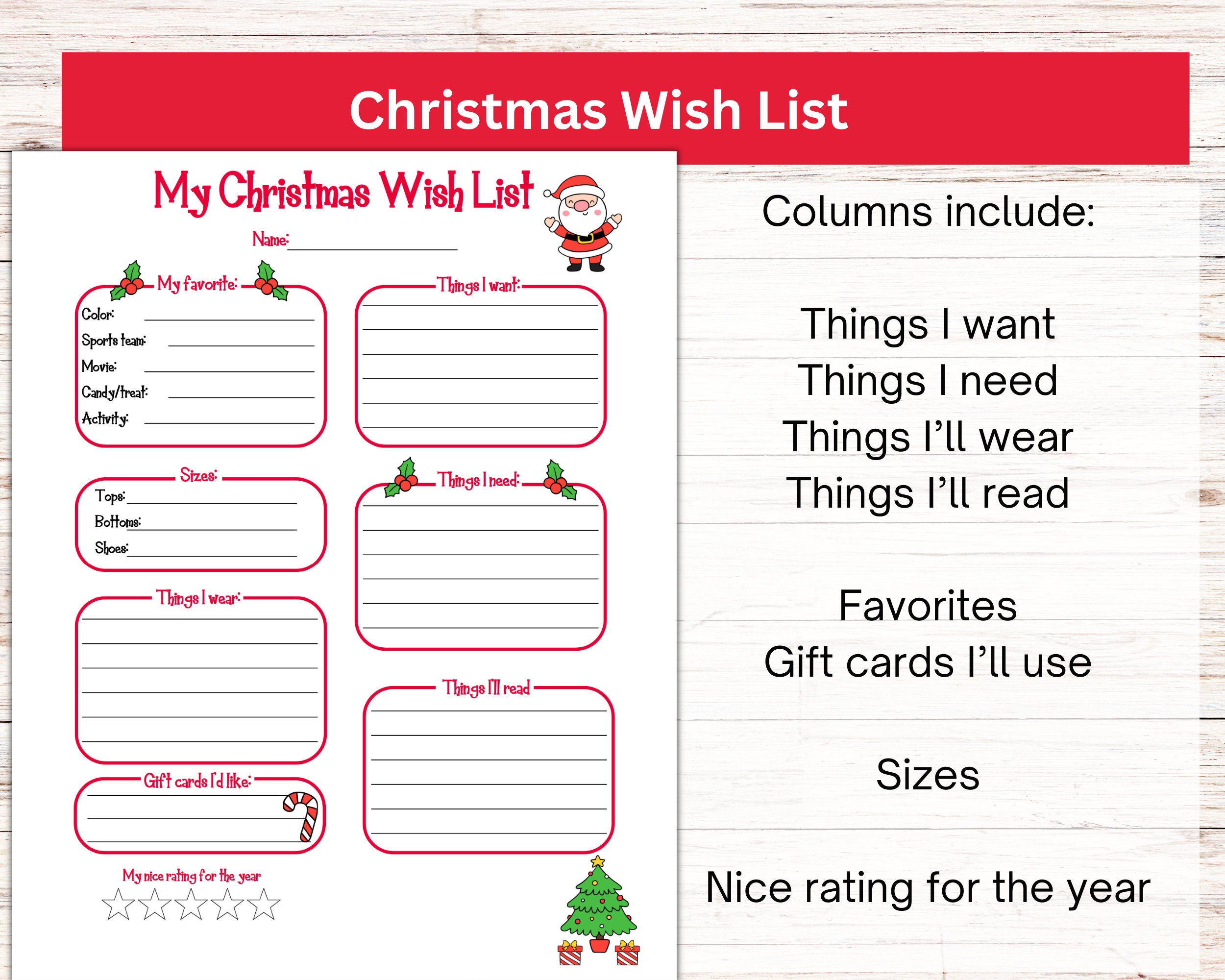 Christmas Wish List for Kids, Kids Wish List, Favorites List, Christmas ...