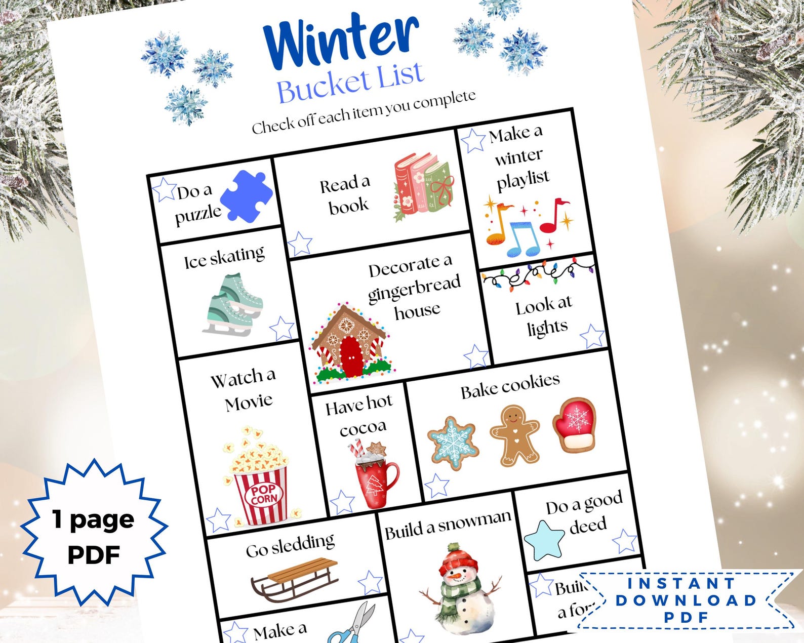 Printable Winter Bucket List, Winter Activity Checklist, Christmas ...