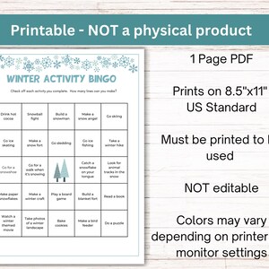 Printable Winter Activity Bingo, Winter Bingo Game, Winter Bucket List ...