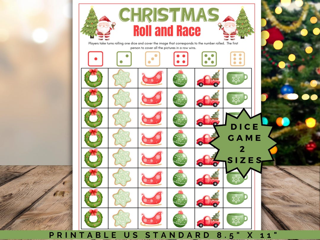 Christmas Dice Game, Roll and Race Game, Winter Dice Game, Christmas ...