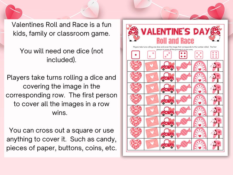 Printable Valentine's Day Dice Game for Kids and Families, Valentine ...