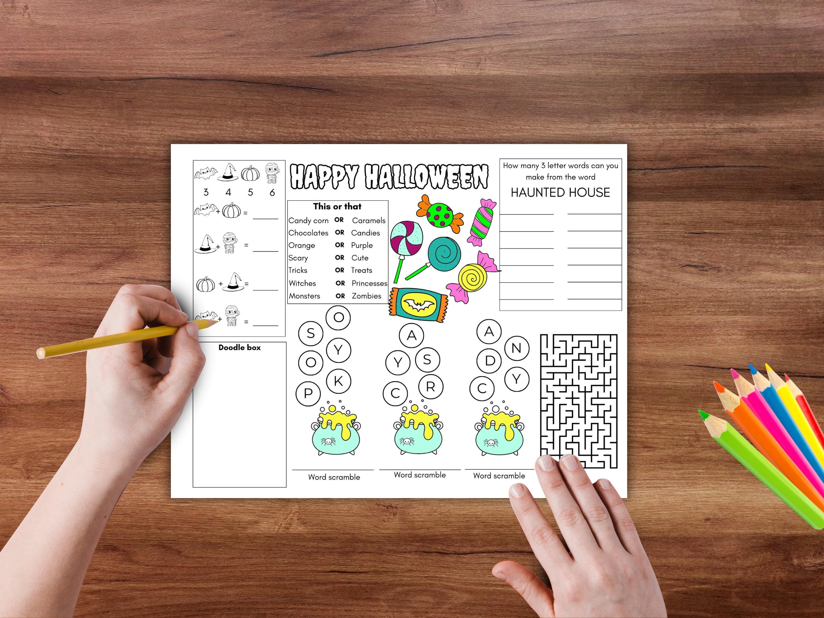 Printable Halloween Activity Placemat for Kids, Halloween Activity ...