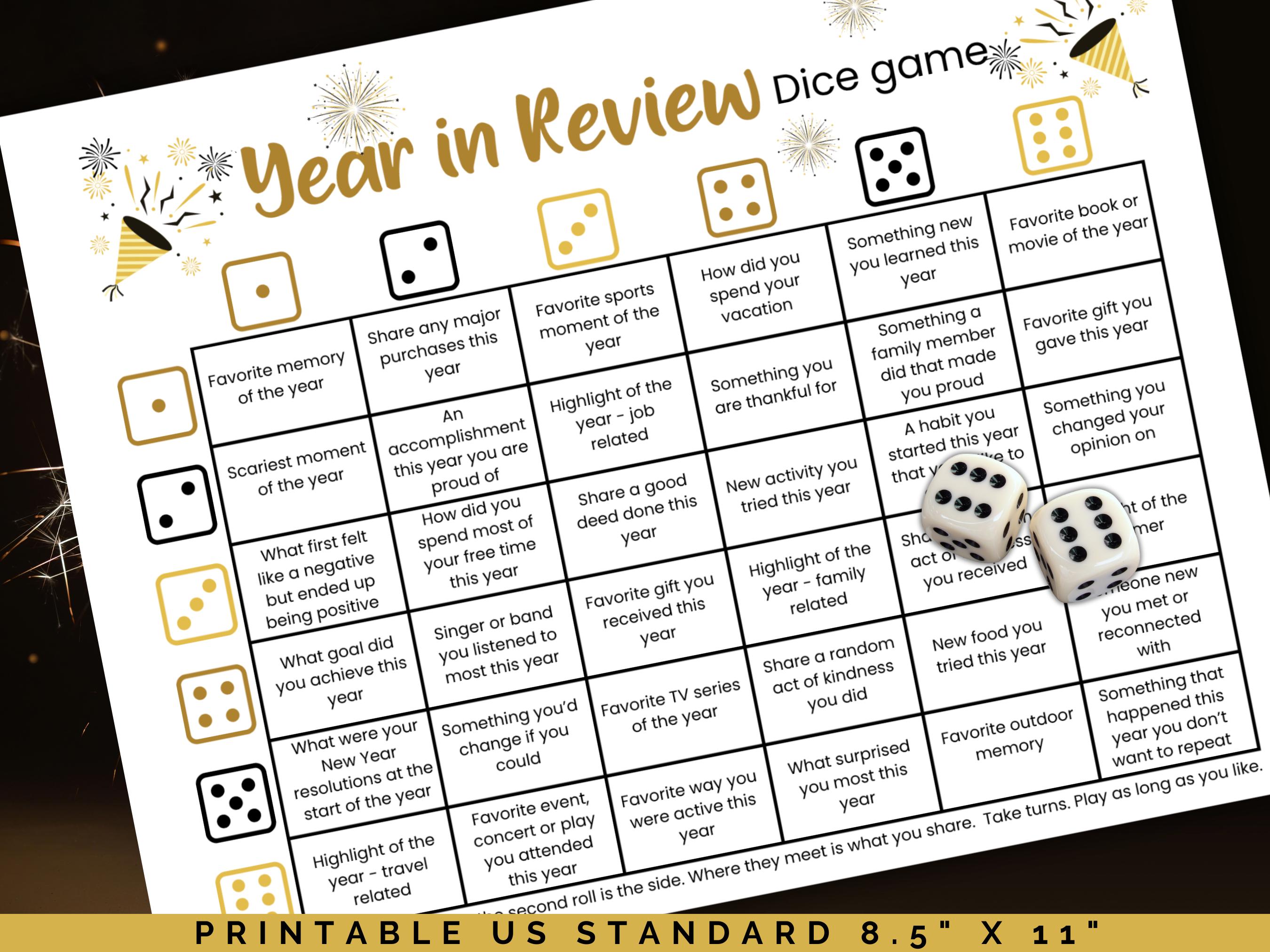 Year in Review Dice Game, Year End Reflection, New Years Eve Game, Ice ...