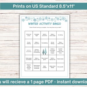 Printable Winter Activity Bingo, Winter Bingo Game, Winter Bucket List ...