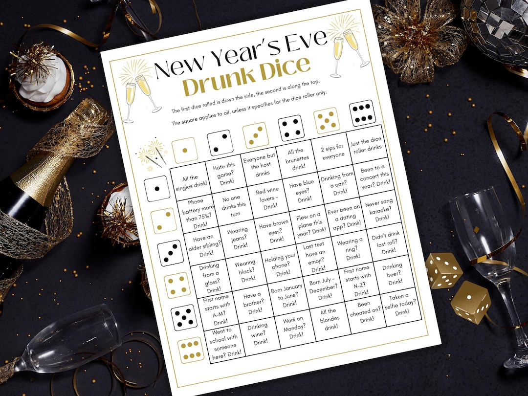 NYE Games, New Years Eve Game, New Years Games, Dice Drinking Game, Nye ...