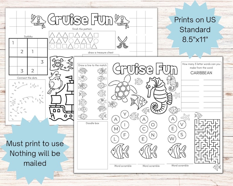 Printable Kids Cruise Activity Placemat, Kids Travel Activity, Cruise ...