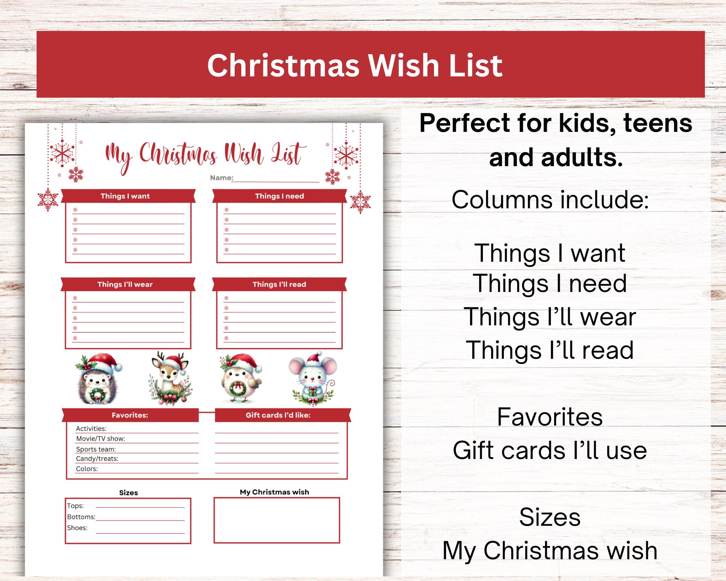 Christmas Wish List, Printable Christmas Wishlist, Christmas Gift List ...