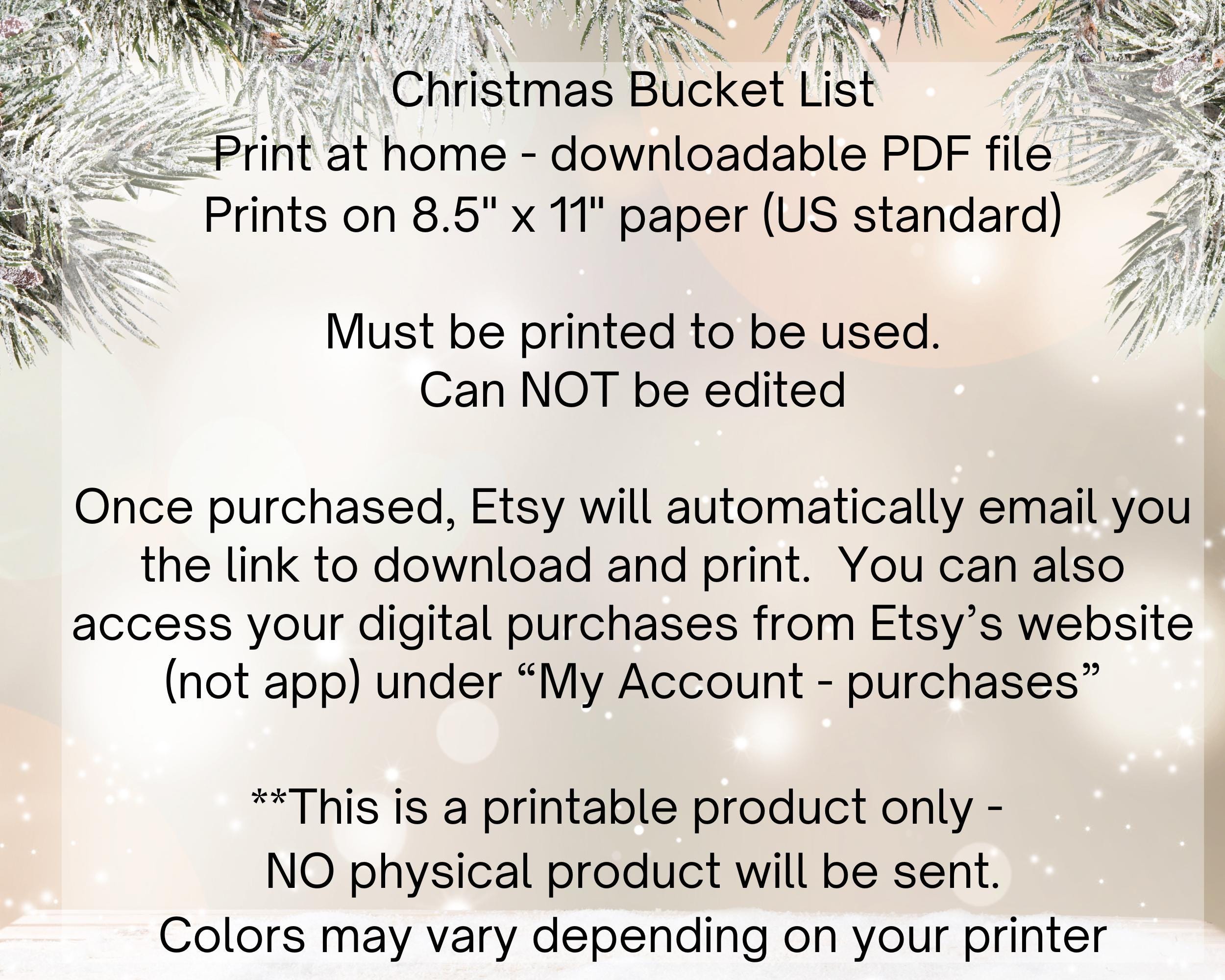 Printable Christmas Bucket List, Christmas Activity Checklist, Holiday ...