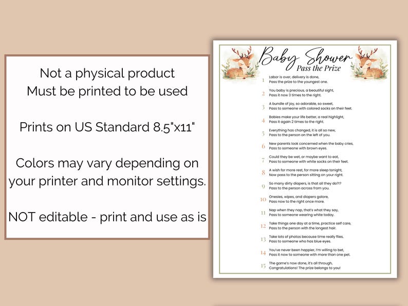 Woodland Baby Shower Games, Baby Shower Pass the Prize, Fawn Baby ...