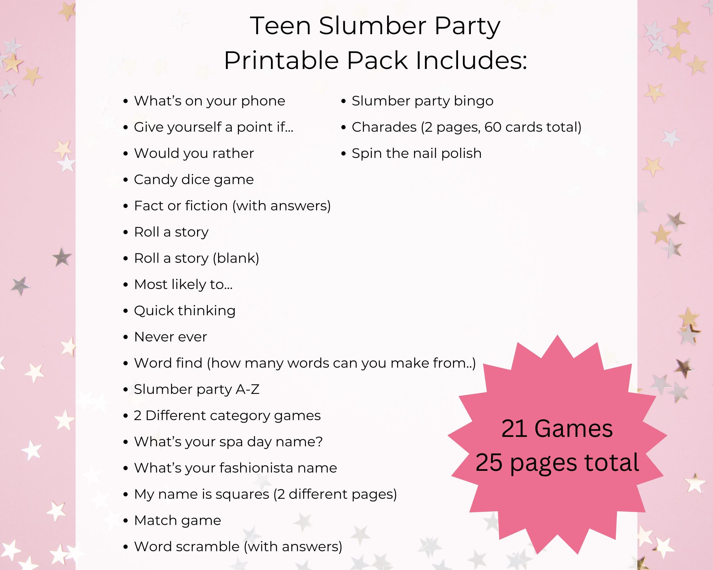 Slumber Party Games, Sleepover Games, Pajama Party Games, Teen ...