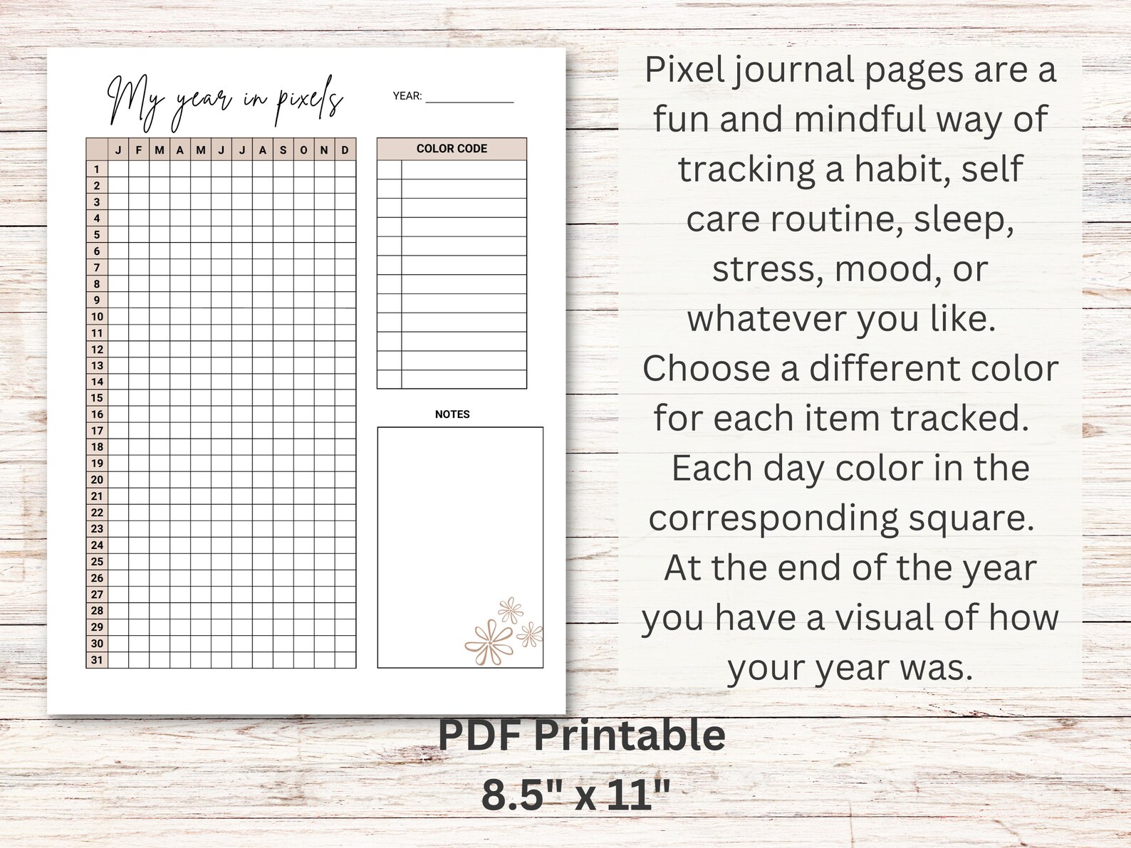 Year in Pixels Mood Tracker Sleep Tracker Stress Level - Etsy