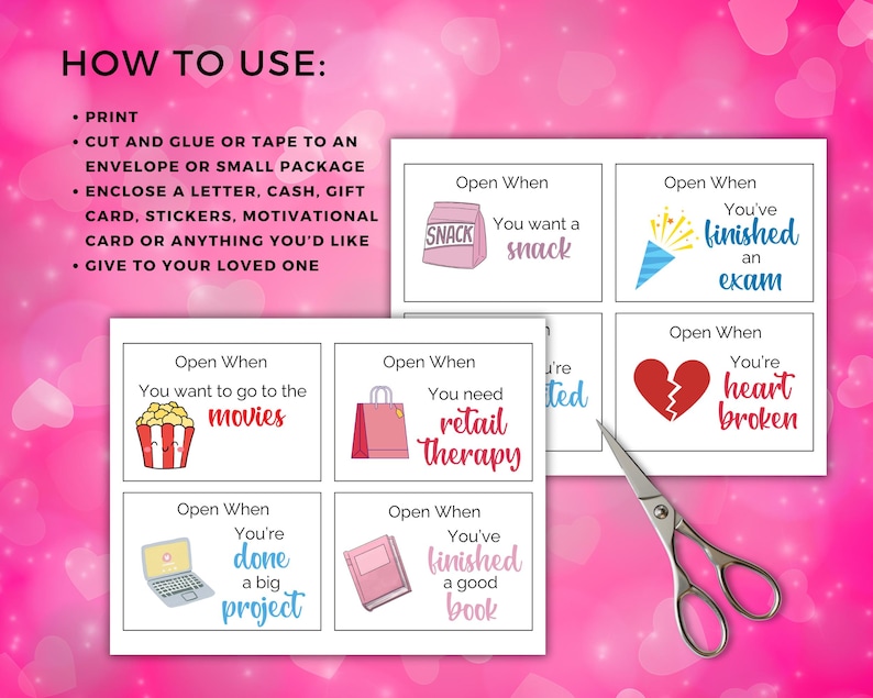 Open When Envelope Labels, Open When Cards, Open When Printable College ...