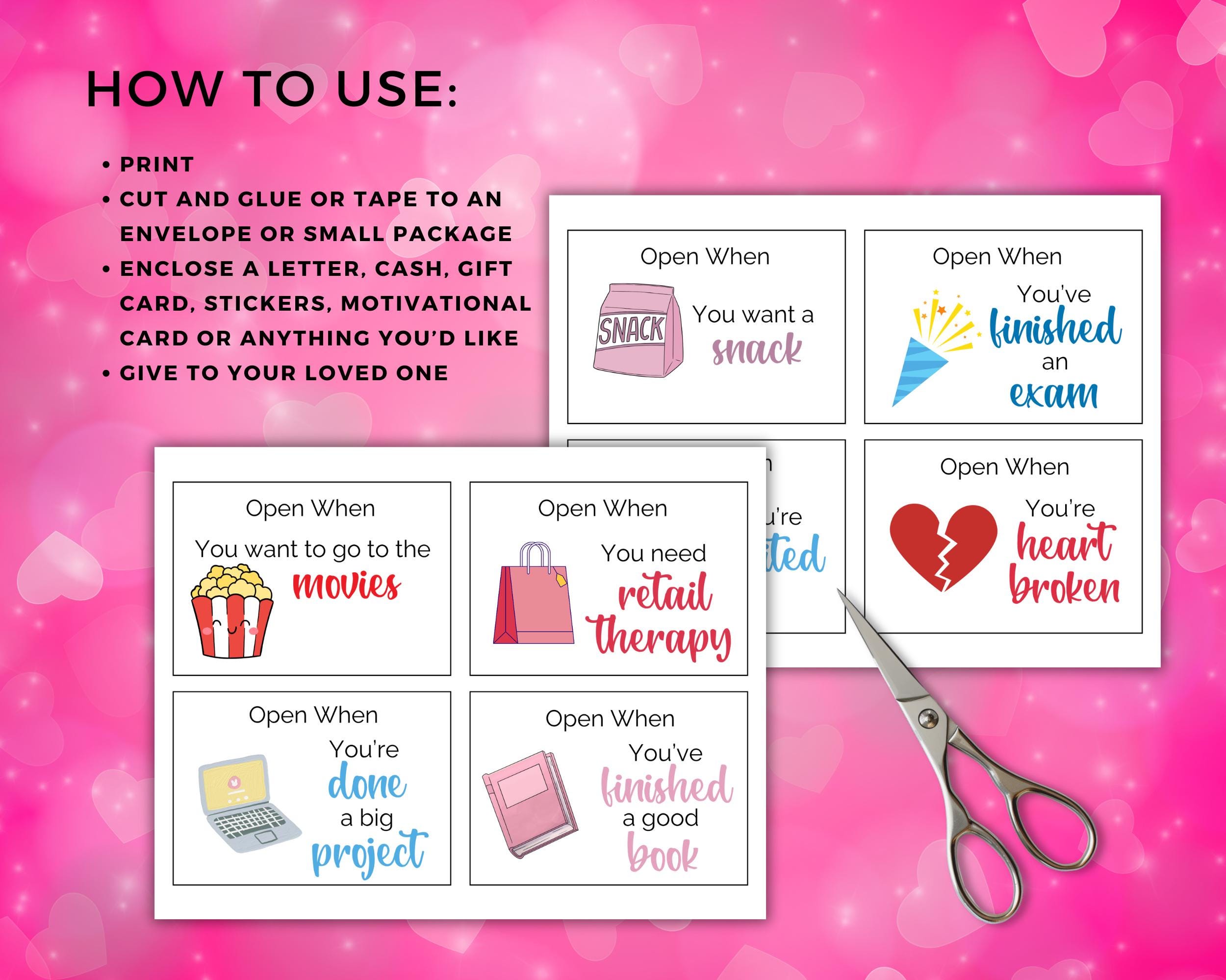 Open When Envelope Labels, Open When Cards, Open When Printable College ...