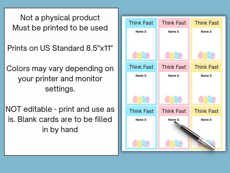 Easter Think Fast Game, Easter Family Games, Printable - Etsy Canada