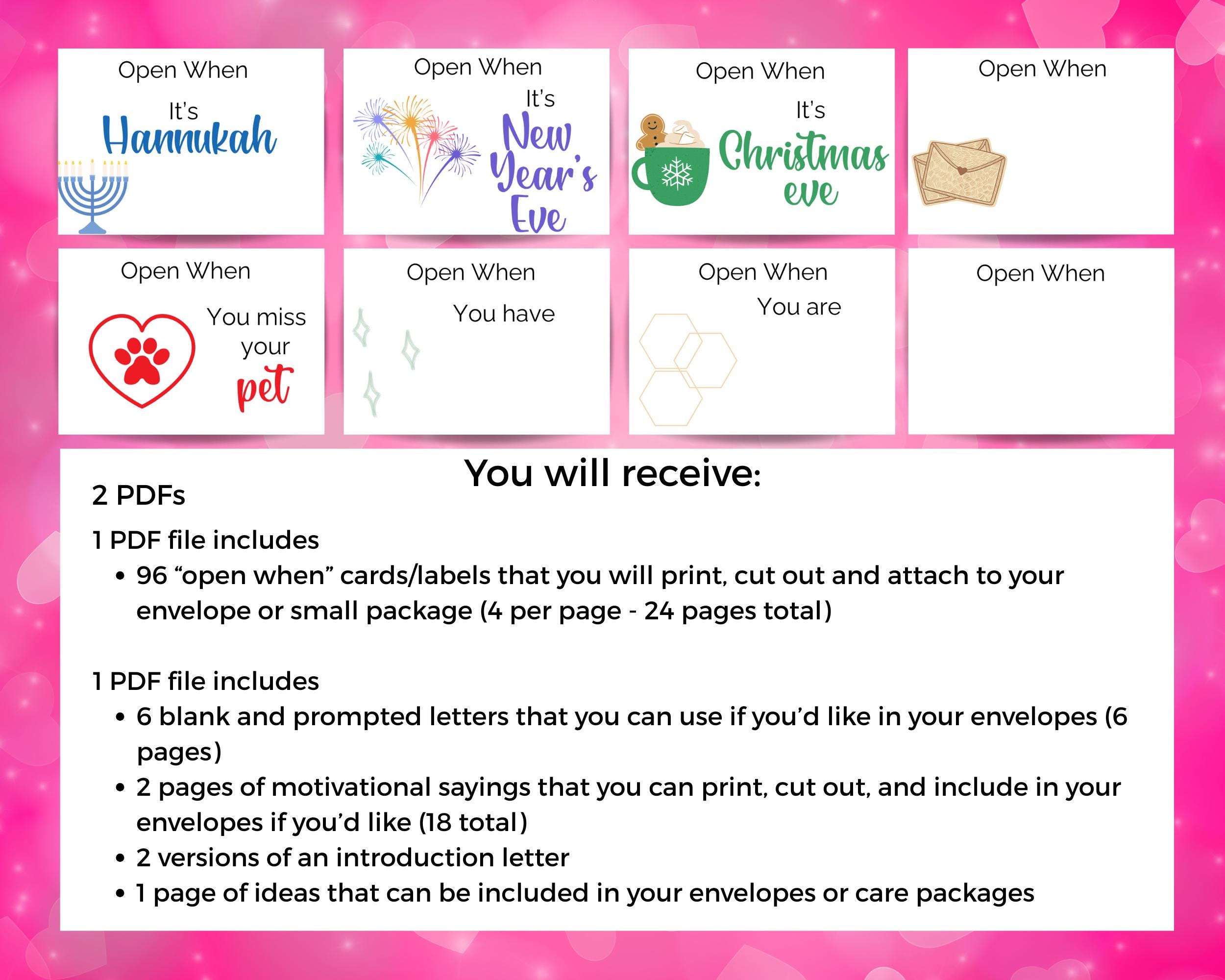 Open When Envelope Labels, Open When Cards, Open When Printable College ...