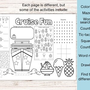Printable Kids Cruise Activity Placemat, Kids Travel Activity, Cruise ...