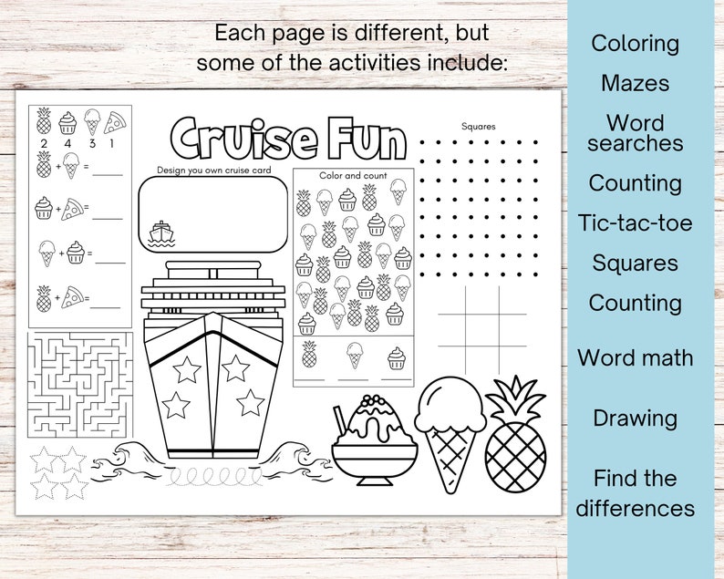 Printable Kids Cruise Activity Placemat, Kids Travel Activity, Cruise ...