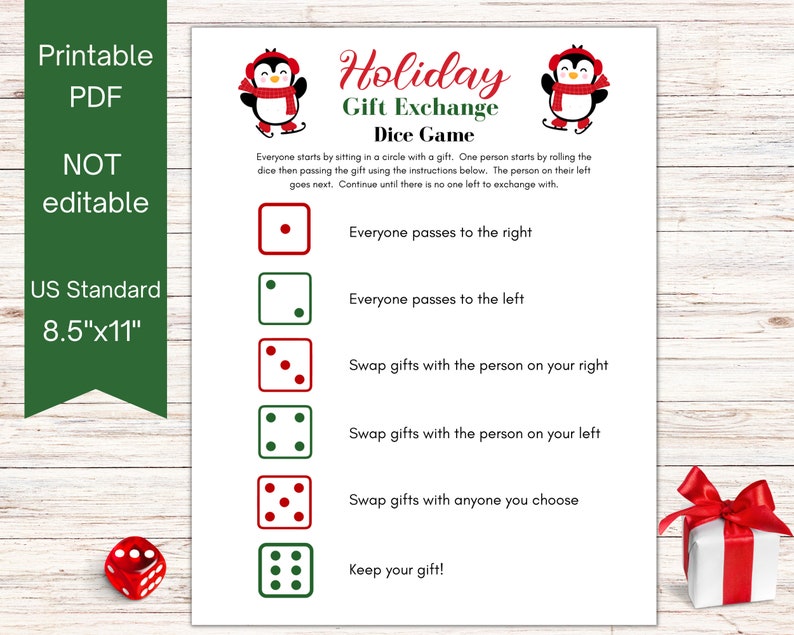 Holiday Gift Swap, Printable Gift Exchange Dice Game, Gift Swap Game ...