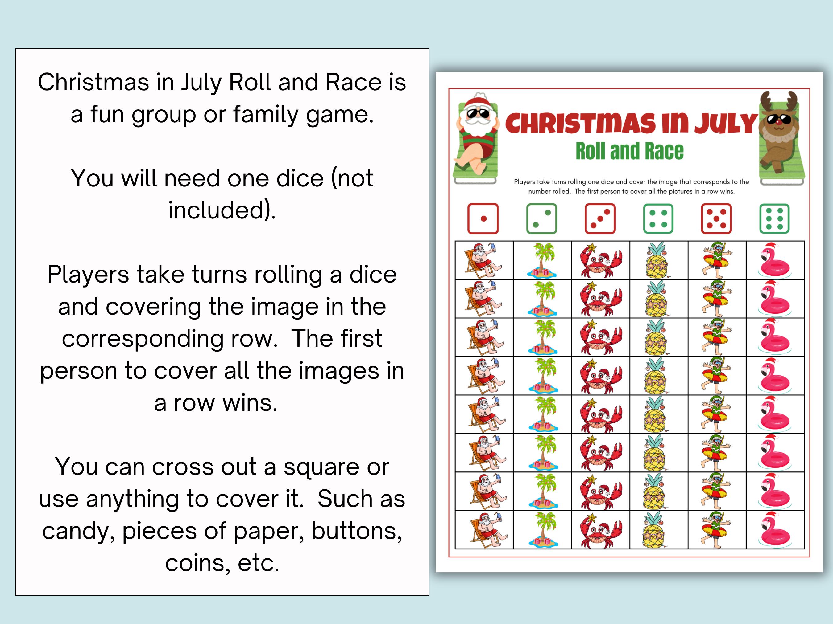 Christmas in July Games, Roll and Race Christmas in July Dice Game ...