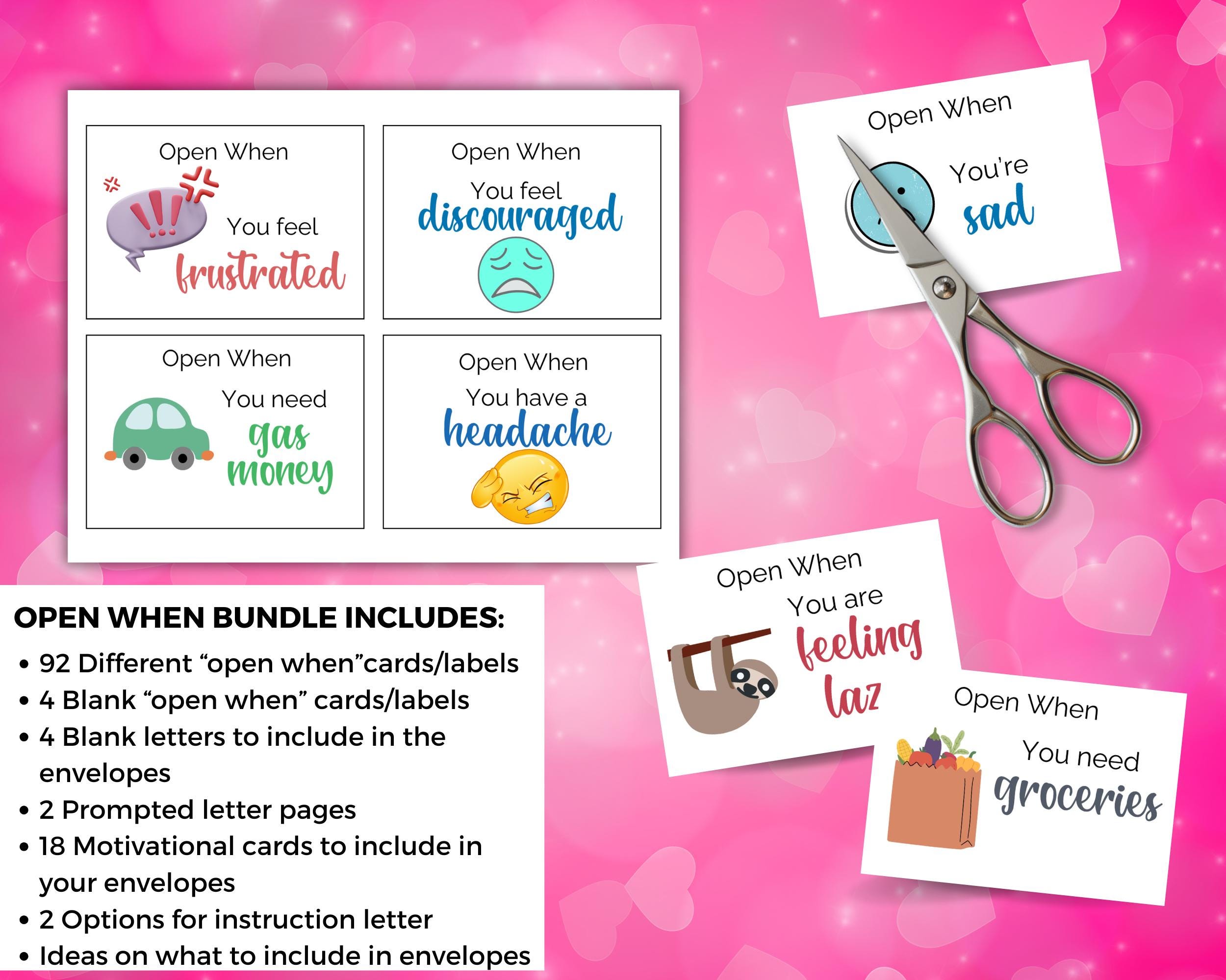 Open When Envelope Labels, Open When Cards, Open When Printable College ...