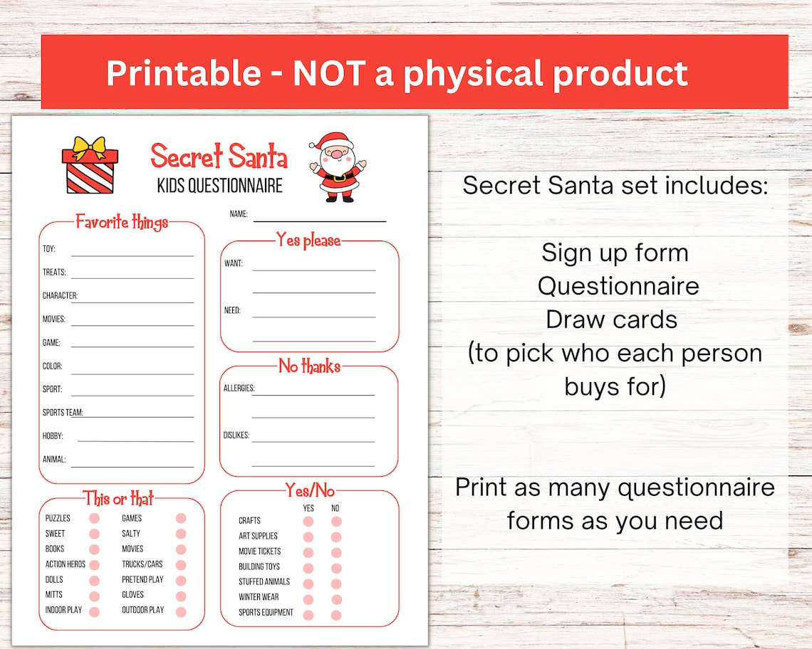 Secret Santa for Kids, Secret Santa Survey, Secret Santa Forms, Secret ...