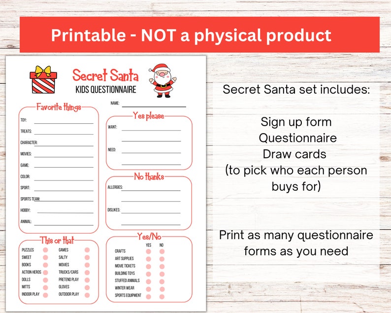 Secret Santa for Kids, Secret Santa Survey, Secret Santa Forms, Secret ...