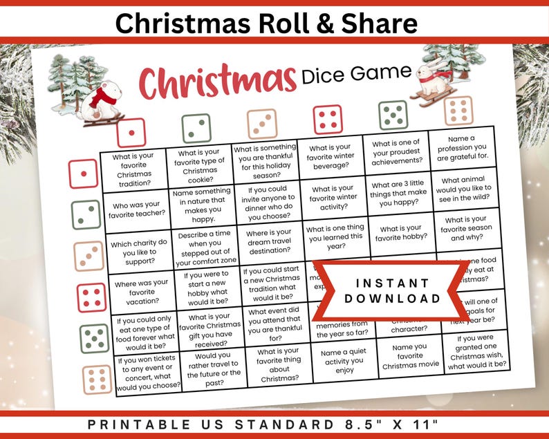 Dice Game Christmas, Christmas Questions, Christmas Conversation ...