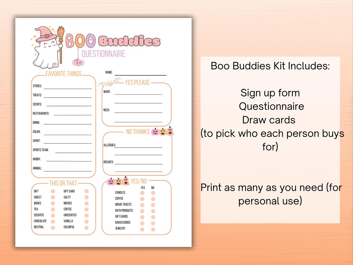 Boo Buddies Questionnaire, Boo Basket Questionnaire, Boo Buddy ...