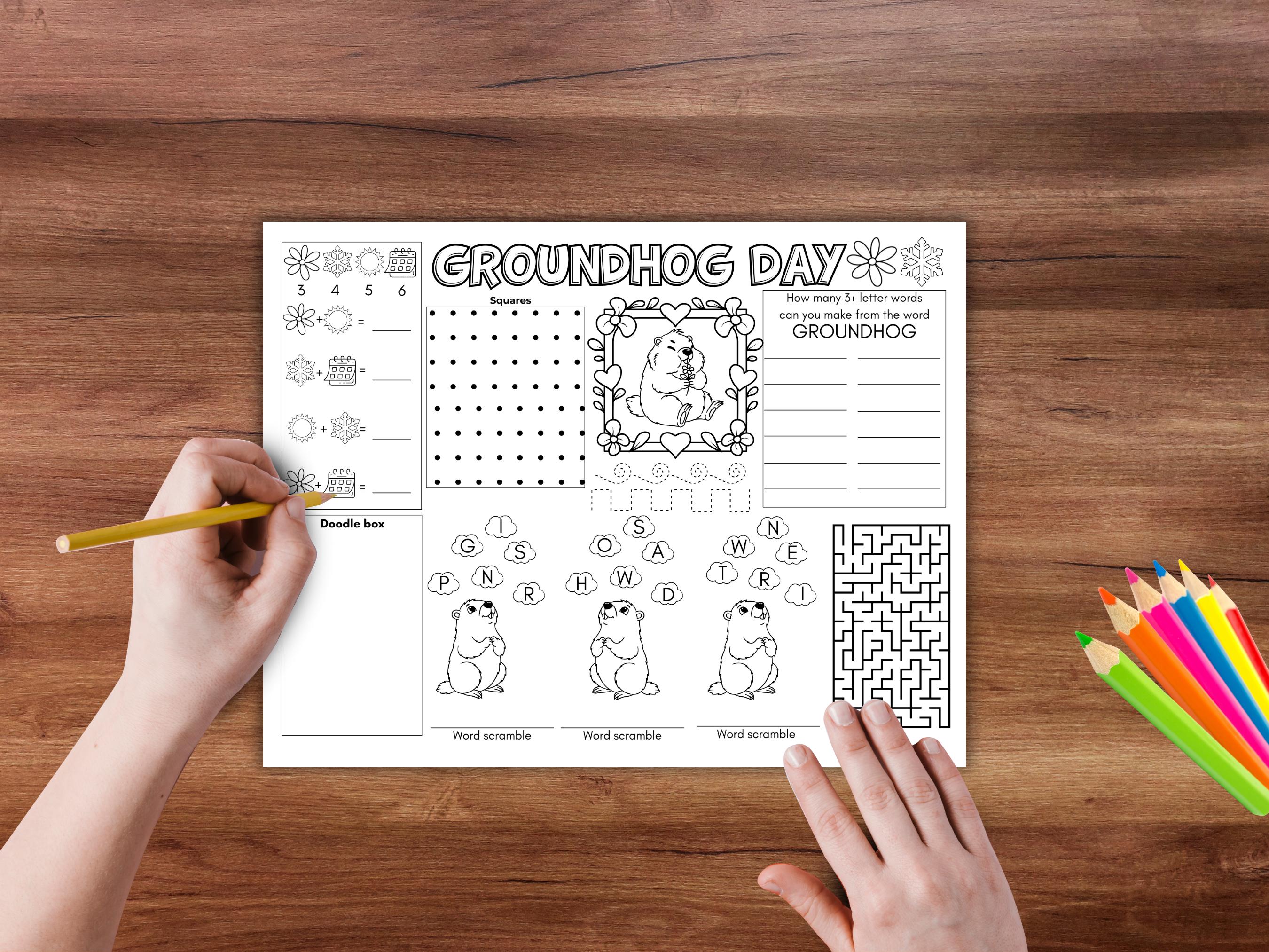 Groundhog Day Activity Placemats for Kids, Groundhogs Day Coloring ...