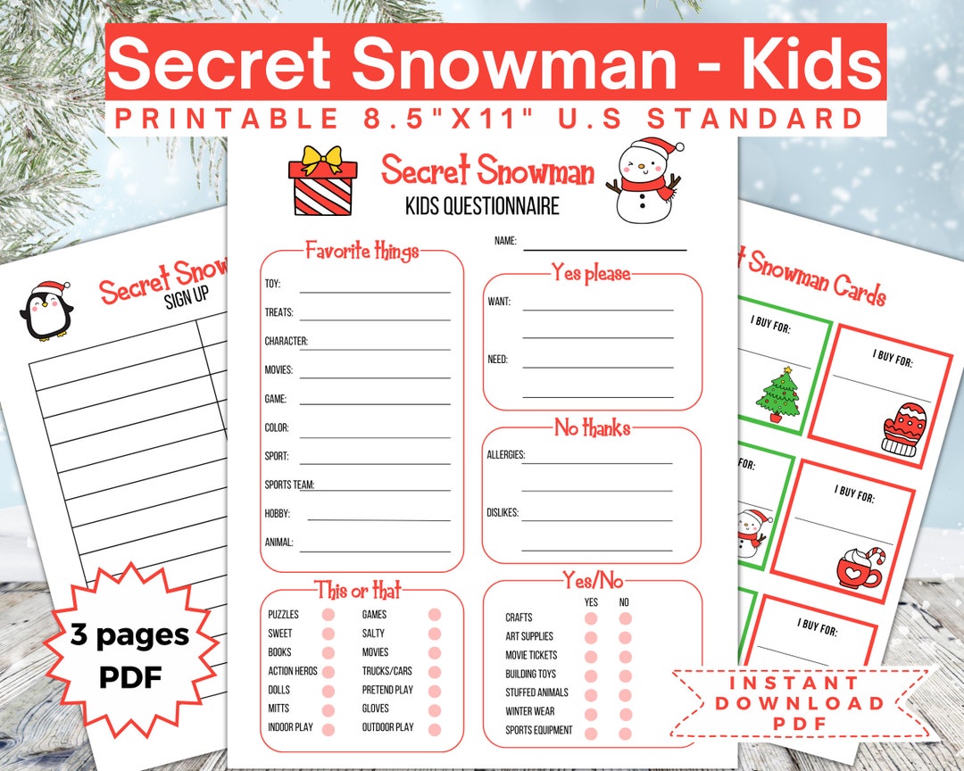 Secret Snowman for Kids, Secret Santa Survey, Secret Snowflake, Secret ...