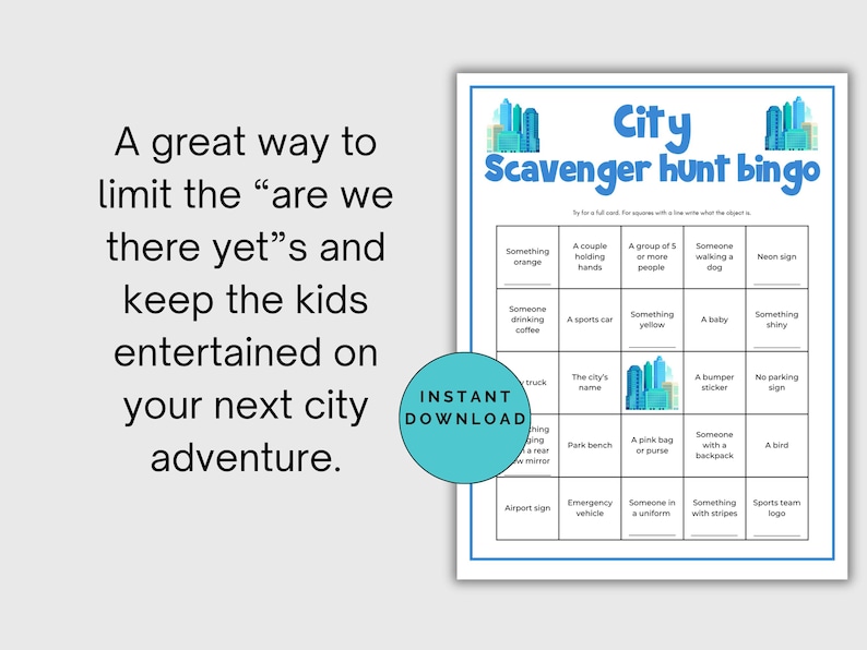 City Scavenger Hunt, Town Scavenger Hunt, Summer Road Trip Fun for Kids ...