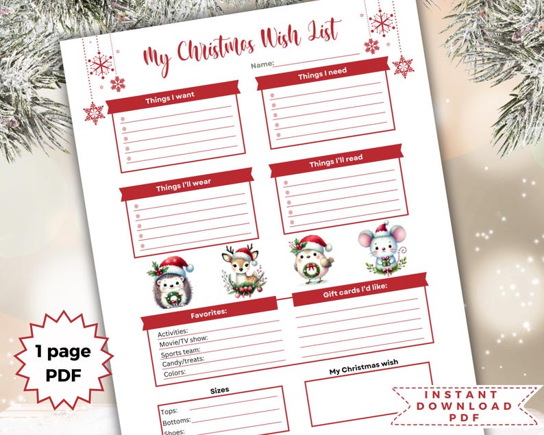 Christmas Wish List, Printable Christmas Wishlist, Christmas Gift List ...