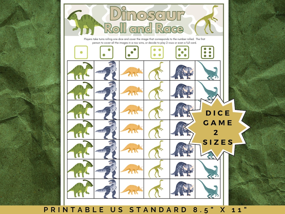 Printable Dinosaur Dice Game for Kids and Families, Dinosaur Birthday ...