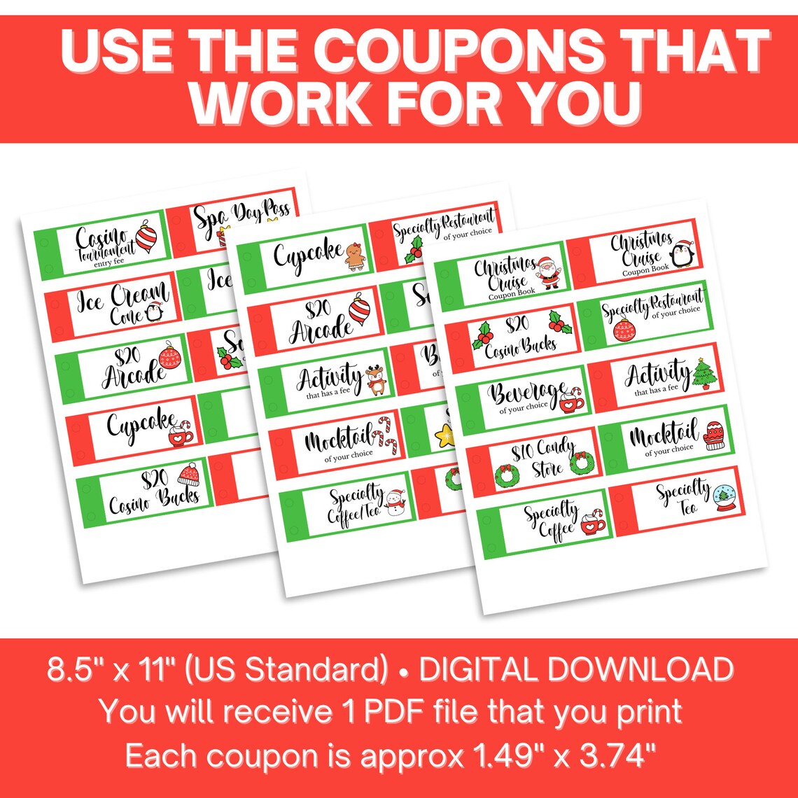 Christmas Cruise Coupon Book, Printable Cruise Coupons, Cruise Gift ...