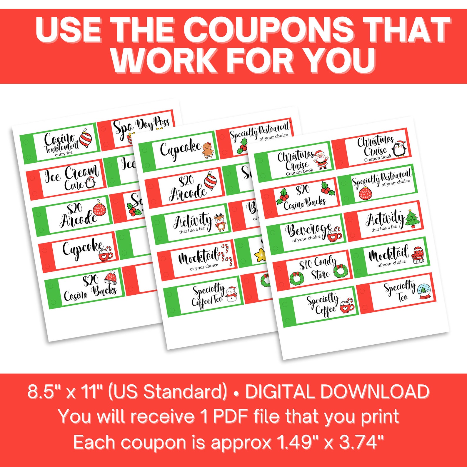 Christmas Cruise Coupon Book, Printable Cruise Coupons, Cruise Gift ...