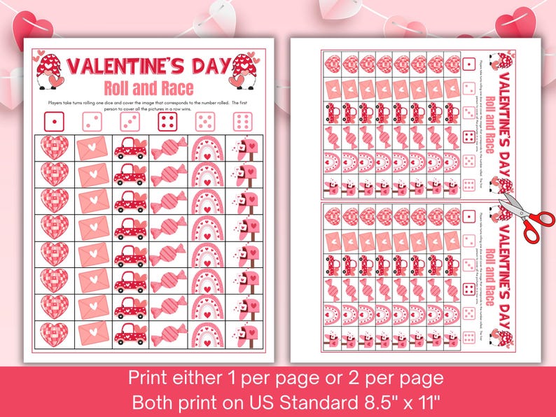 Printable Valentine's Day Dice Game for Kids and Families, Valentine ...