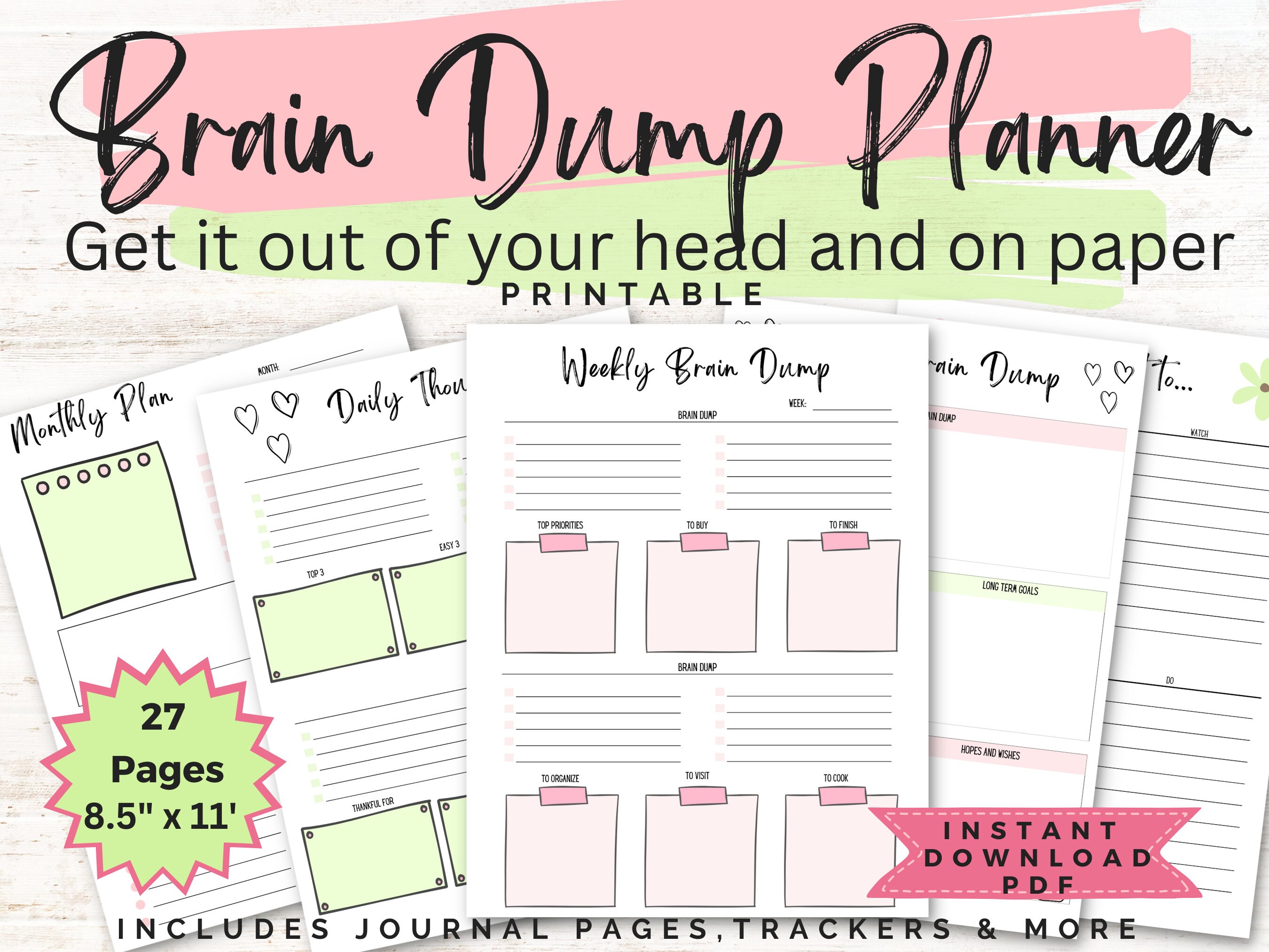 Brain Dump Printable, Brain Dump Planner, Idea Journal, Thought Planner ...